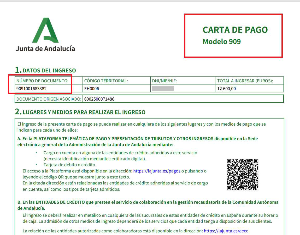 Modelo 909 de la Junta de Andalucía. Cómo presentarlo.