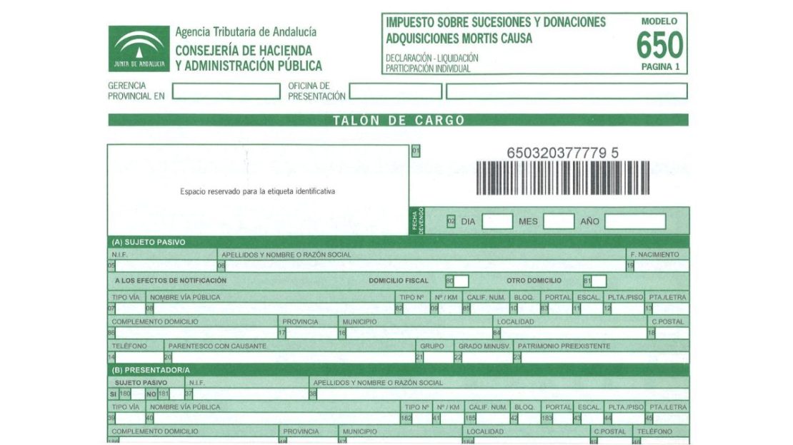 modelo 650 de la Junta de Andalucía. Sucesiones y donaciones