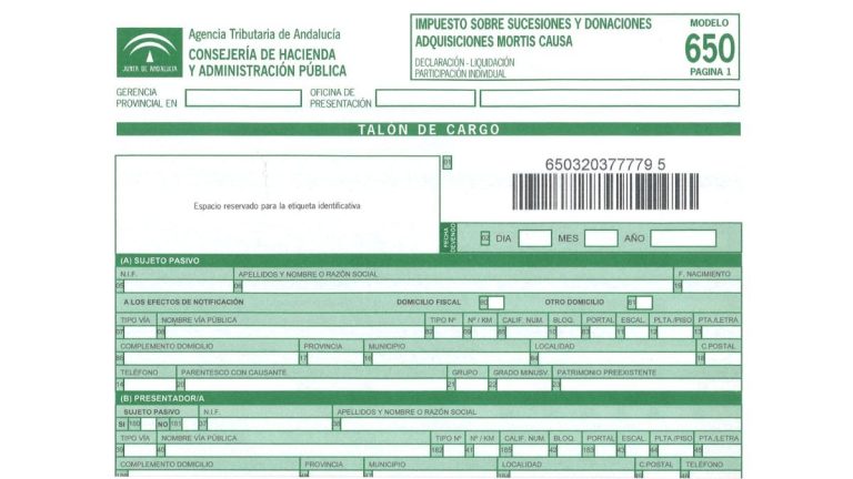modelo 650 de la Junta de Andalucía. Sucesiones y donaciones